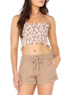 Roxy Floral Smocked Crop Top - Afr Violet