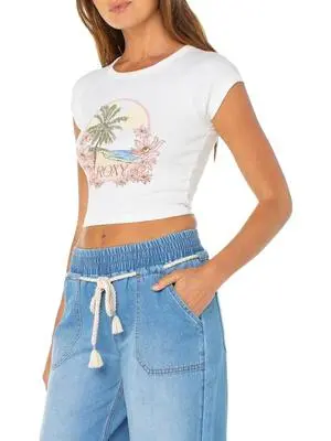 Roxy Beach Day Crop Graphic T-shirt - Cloud Dancer