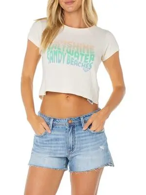 Roxy Sandy Beaches Graphic Cropped T-shirt - Cloud Dancer Sandy Beaches