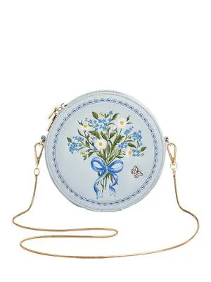 FABLE ENGLAND Floral Bow Embroidered Circle Purse - Light/pastel Blue
