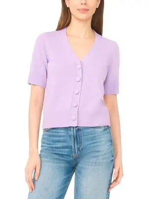 CECE DUPRAZ Covered Button Short Sleeve Cardigan French Lavender