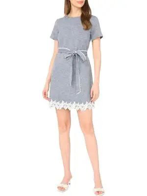CECE DUPRAZ Lace Trim A-line Mini Dress - Med Indigo