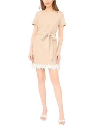 CECE DUPRAZ Lace Trim A-line Mini Dress - Toffee