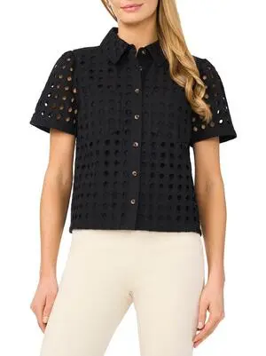 CECE DUPRAZ Cotton Eyelet Button-up Shirt - Rich Black
