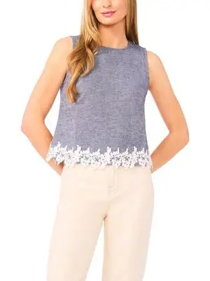 CECE DUPRAZ Sleeveless Lace Trimmed Top - Medium Indigo