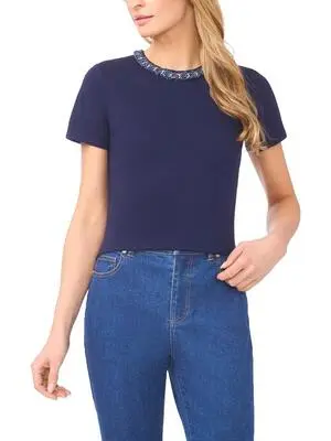 CECE DUPRAZ Cotton-jersey T-shirt With Denim Trim - Classic Navy