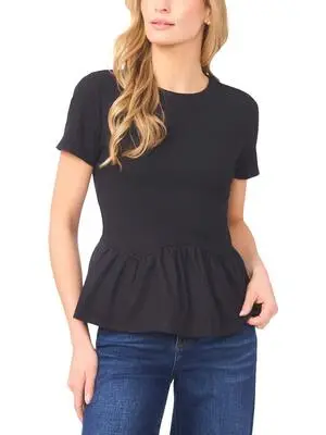 CECE DUPRAZ Crewneck Peplum T-shirt - Rich Black