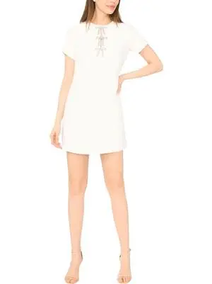 CECE DUPRAZ Embellished Bows Shift Minidress - New Ivory