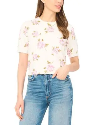 CECE DUPRAZ Floral Print Short Sleeve Sweater - New Ivory