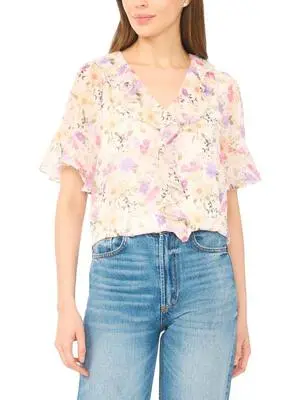 CECE DUPRAZ Floral Print Ruffle Top - New Ivory