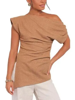 PETAL & PUP Selma One-shoulder Knit Top - Brown