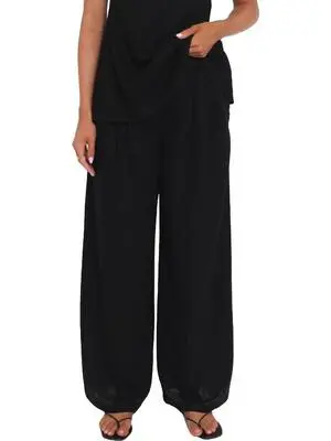 PETAL & PUP Arles Pleated Cotton Wide Leg Pants - Black