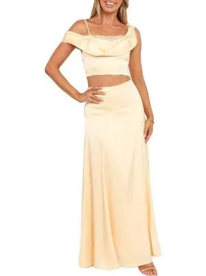 PETAL & PUP Cold-shoulder Crop Top And Maxi Skirt Set - Butter Yellow