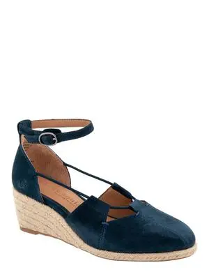 Gentle Souls Ori Ankle Strap Espadrille Platform Wedges - Navy Suede