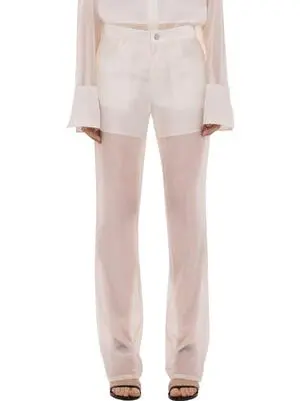Helmut Lang Sheer Bootcut Tencel Blend Pants - Soft White