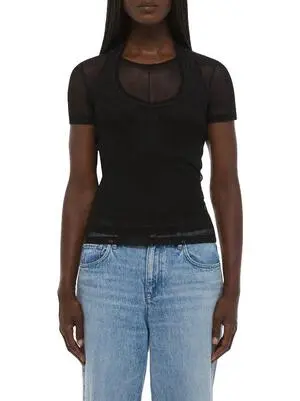 Helmut Lang Layered Mesh Top - Black