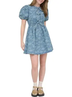 BLU PEPPER Floral Jacquard Minidress With Bow Detail - Denim
