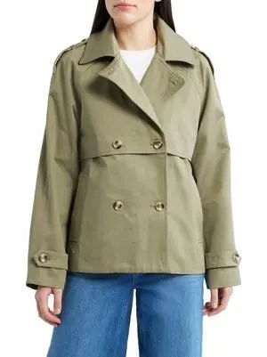 Bernardo Short Cotton Trench Coat - Olivine