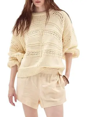 Deluc Cotton Blend Open-stitch Relaxed Sweater - Butter