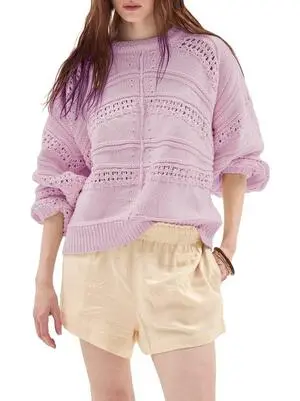 Deluc Cotton Blend Open-stitch Relaxed Sweater - Pink