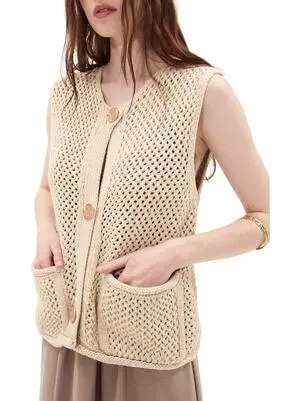 Deluc Anafi Open Stitch Cotton Blend Sweater Vest - Ecru