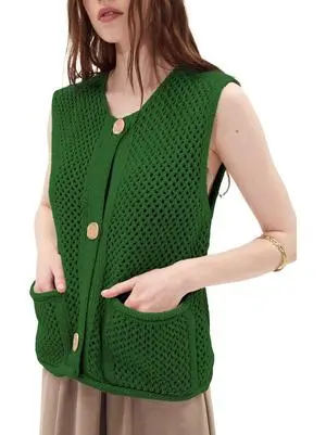 Deluc Anafi Open Stitch Cotton Blend Sweater Vest - Green