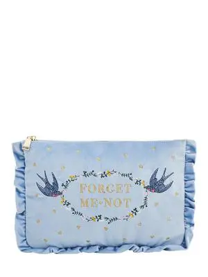 FABLE ENGLAND Forget Me Not Embroidered Pouch - Light/pastel Blue