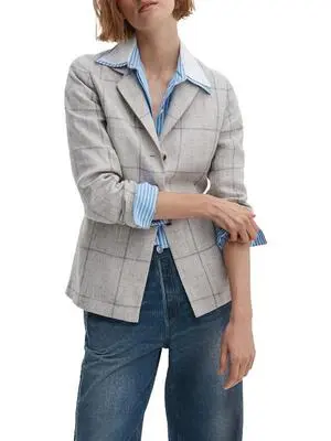 Rag & Bone Chappell Plaid Linen Blazer - White Multi