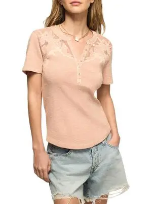 Lucky Brand Cutwork Henley Top - Sepia Rose