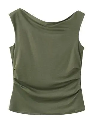 Mango Draped Asymmetric Top Khaki Green