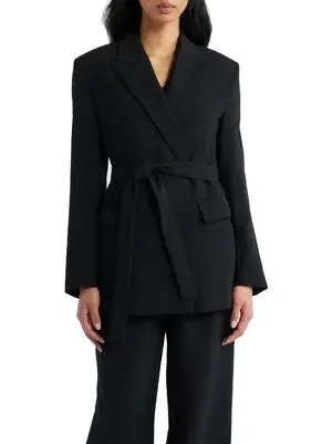 Mango Fitted Tie Blazer - Black