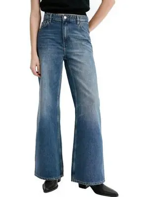 Mango Seamed High-Waist Wide-Leg Jeans Dark Blue