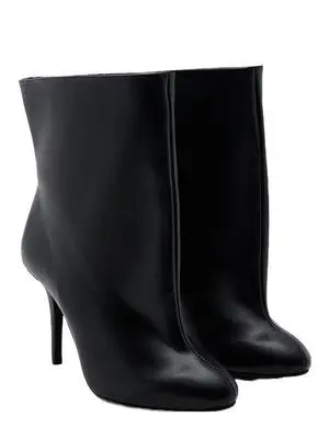 Mango Leather Stiletto Bootie - Black