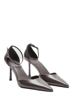 Mango Pointed Toe Ankle Strap Pumps - Dark Heather Grey