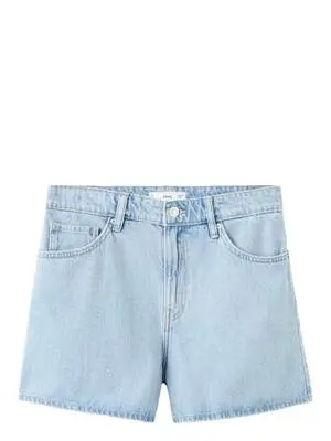 Mango High Waist Straight Fit Denim Shorts - Light Blue
