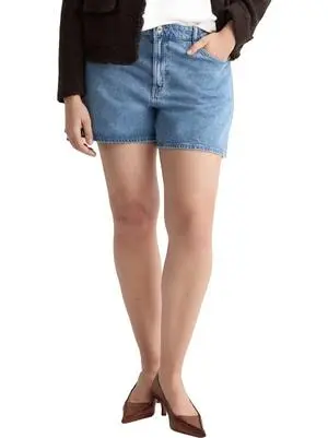 Mango High Waist Straight Fit Denim Shorts - Medium Blue