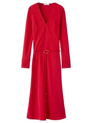 Mango Belted Long Sleeve Midi Dress - Red