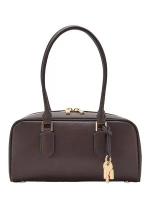 Mango Faux Leather Bowling Bag - Chocolate