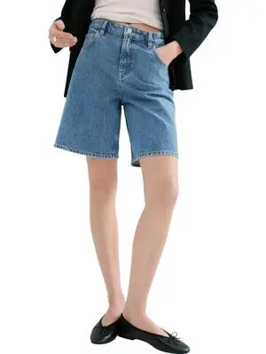 Mango High Waist Long Denim Shorts - Medium Blue