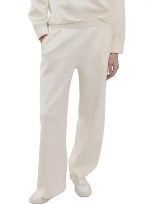 Mango Pleated Straight-leg Cotton Blend Trousers - Ecru