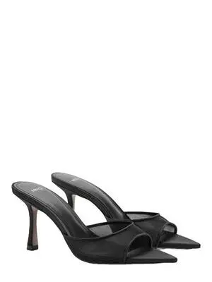 Mango Pointed Toe Stiletto Heel Slides - Black