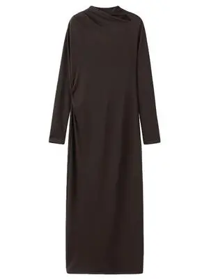 Mango Asymmetric Neck Long Sleeve Dress - Chocolate