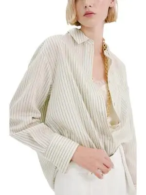 Mango Stripe Oversize Button-up Shirt - Pastel Yellow
