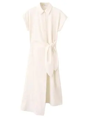 Mango Tie Waist Midi Shirtdress - Ecru