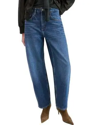 Mango High Waist Barrel Jeans - Dark Blue