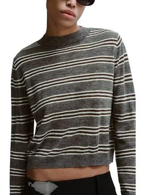 Mango Stripe Crop Sweater - Medium Heather Grey