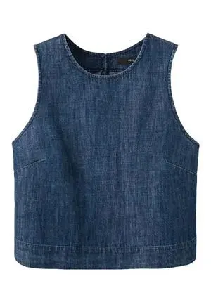 Mango Sleeveless Chambray Crop Top - Open Blue