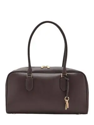Mango Faux Leather Bowling Bag - Chocolate