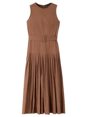Mango Sleeveless Pleated A-line Midi Dress - Brown