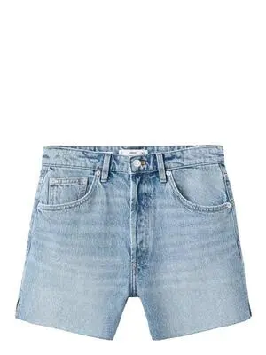 Mango Frayed Side Slit Denim Shorts - Medium Blue